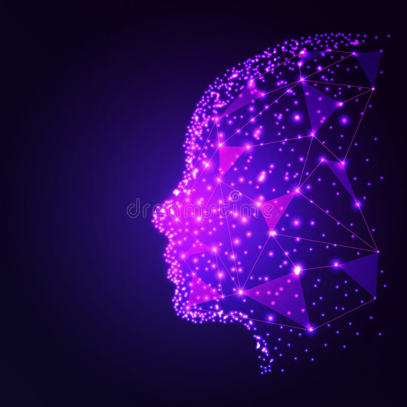 Electronic Brain and Artificial Intelligence AI Concept. Human Head ...