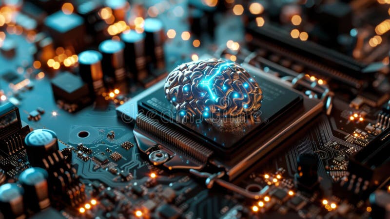 Electronic Brain on the Motherboard or Artificial Intelligence Stock ...