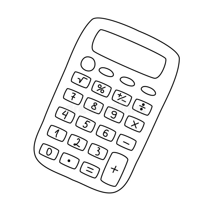 Electronic Calculator, Doodle Style Flat Vector Outline for Coloring ...