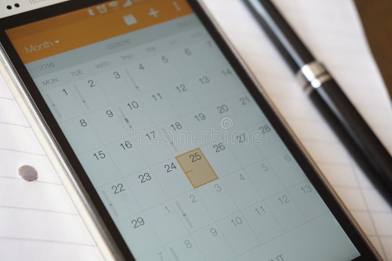 Electronic Calender in the Cell Phone Organizer Stock Image - Image of ...