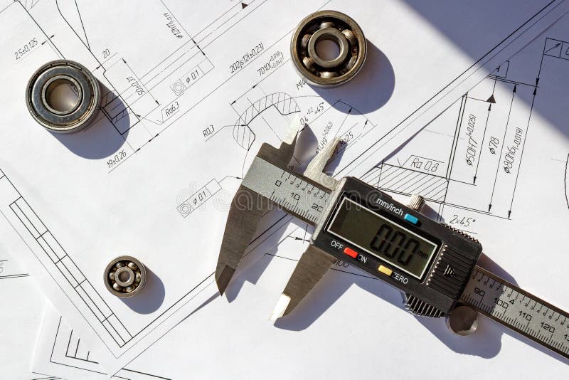 Electronic Calipers with Ball Bearings on a Engineering Drawings Stock ...