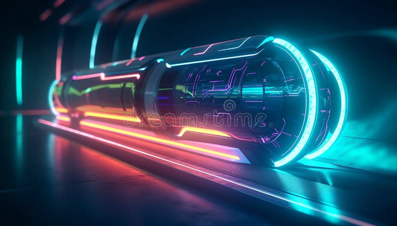 Electronic Capsule Case with Neon Lights Tech Generated by AI Stock ...