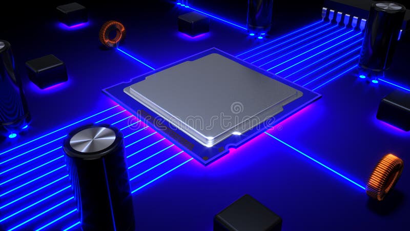 Electronic Card with Processor Stock Illustration - Illustration of ...