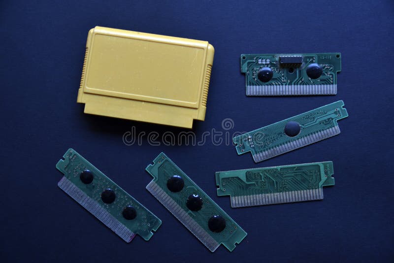 Electronic Cartridge Board for Retro Game Console. a Yellow Plastic ...