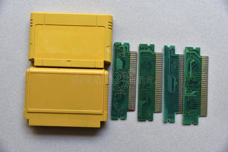 Electronic Cartridge Board for Retro Game Console. a Yellow Plastic ...