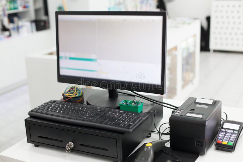 Real Electronic Cashier at Store Stock Photo - Image of device, cash ...