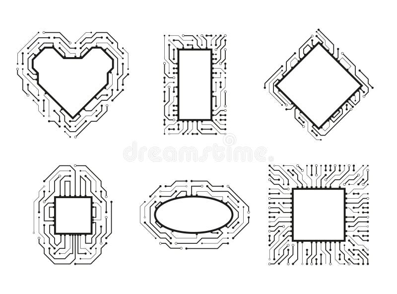 Electronic Chip, CPU Border and Digital Circuit Line Board Stock Vector ...