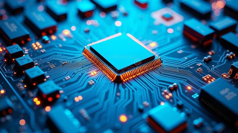 The Electronic Chip is on Top of a Circuit Board Stock Illustration ...