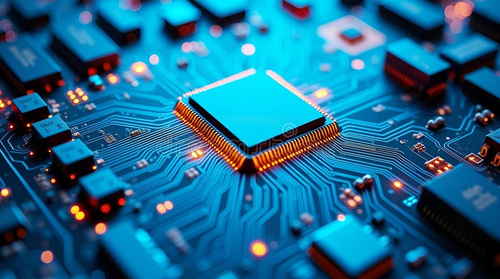 The Electronic Chip is on Top of a Circuit Board Stock Illustration ...
