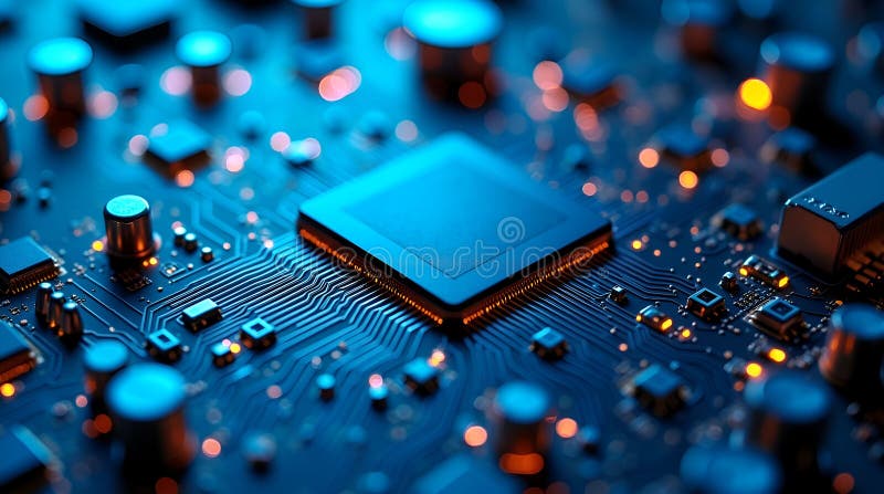 The Electronic Chip is on Top of a Circuit Board Stock Illustration ...