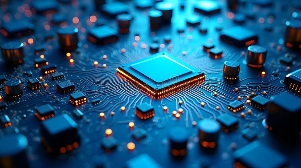 The Electronic Chip is on Top of a Circuit Board Stock Illustration ...