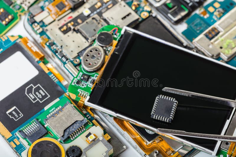 Electronic Chip on a Disassembled Mobile Phone Stock Image - Image of ...