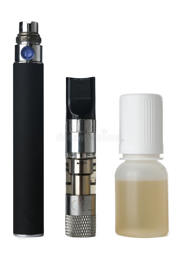 Electronic Cigarette Set Isolated: Battery, Atomizer and Liquid Stock ...