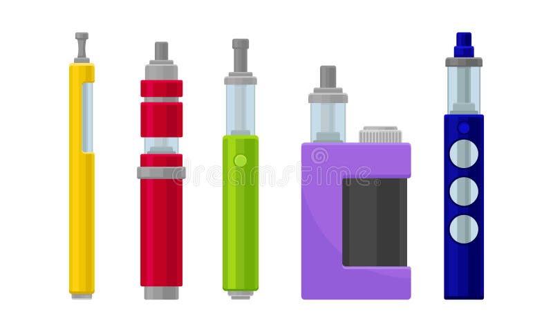 Electronic Cigarettes Vector Set. Metalic E-cigarette Pen Isolated on ...