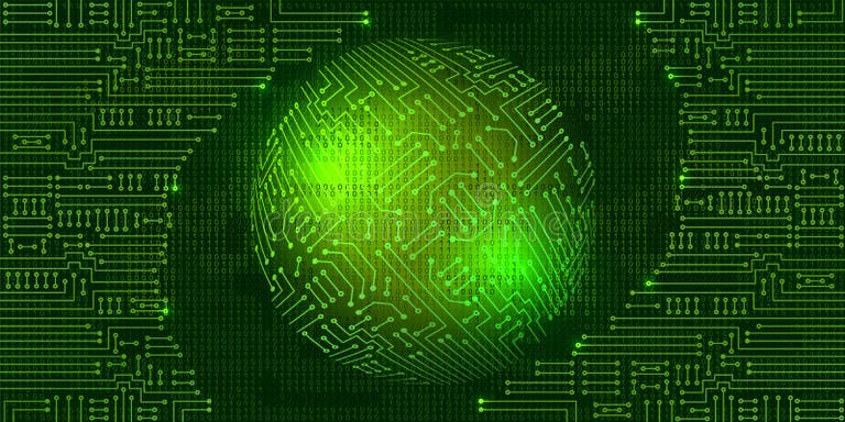 Electronic Circuit with Binary Code and Sphere Stock Vector - Illustration of code, energy ...