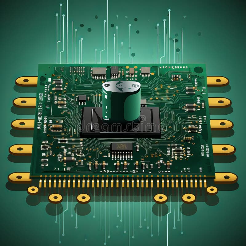 An Electronic Circuit Board with a Battery on it Stock Illustration ...