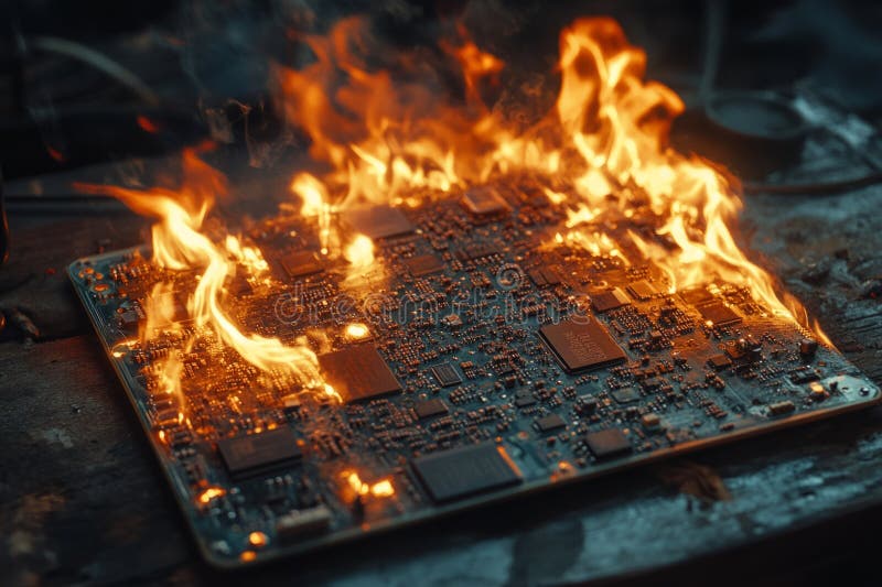 Electronic Circuit Board Being Destroyed by Fire Stock Image - Image of ...