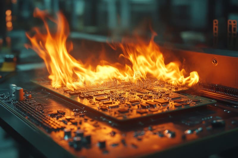 Electronic Circuit Board Being Destroyed by Fire Stock Image - Image of ...