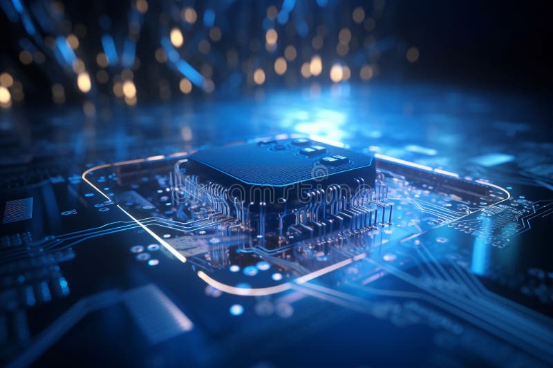 Electronic Circuit Board with Blue Glowing. AI-generated Stock ...