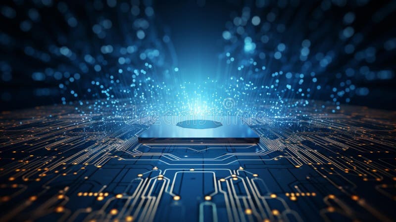 An Electronic Circuit Board with a Chip and Many Dots of Light Stock ...