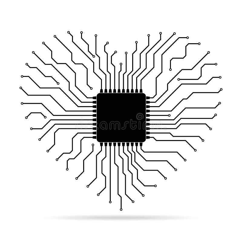 Electronic Circuit Board with Chip in Shape of Heart. Vector ...