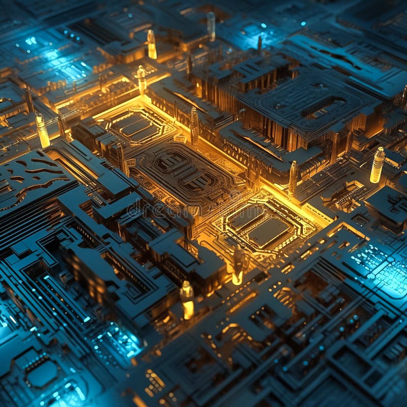 Electronic Circuit Board with Chips, Close-up, Abstract Background ...