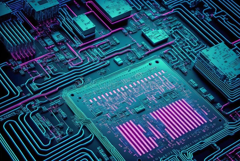 Electronic Circuit Board with Chips, Close-up, Abstract Illustration ...