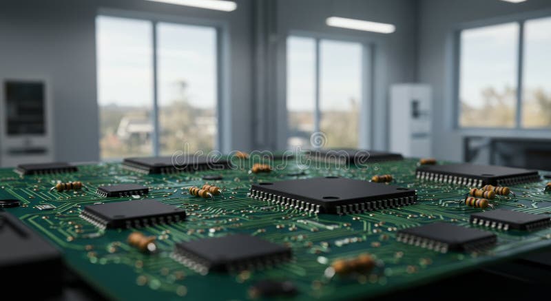 Close Up of a Green Circuit Board with Integrated Circuits in a Modern ...