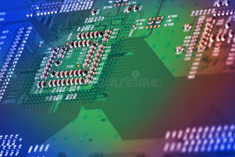 Computer Microchips and Processors on Electronic Circuit Board. Abstract Technology ...