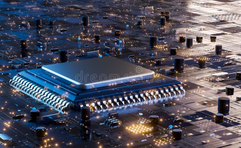 Electronic Circuit Board Close Up. Central Computer Processors CPU ...