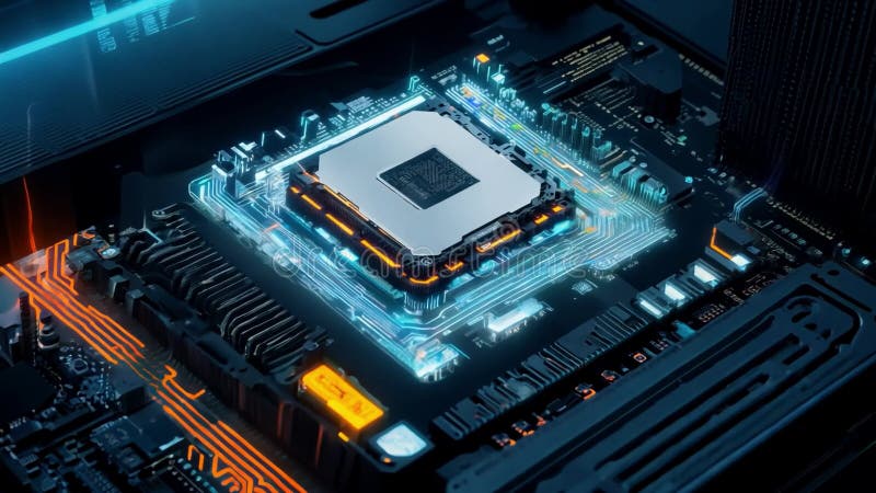 Electronic Circuit Board Close Up. Central Computer Processors CPU ...