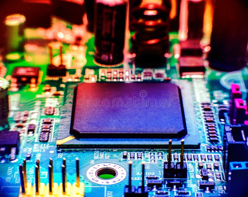 Electronic Circuit Board Close Up with Colorful Styles Stock Photo ...