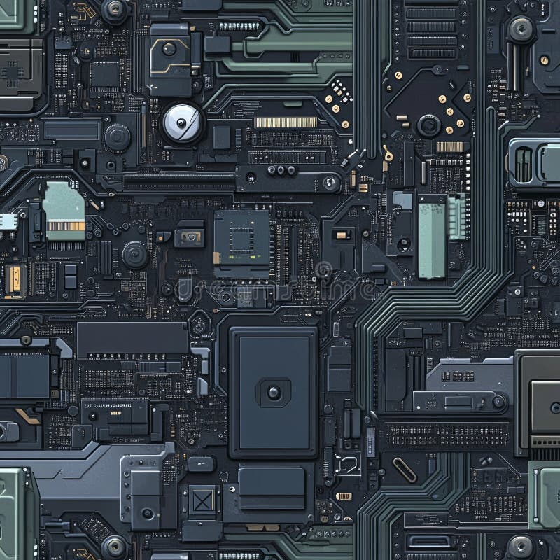 Electronic Circuit Board Close-up with Complex Components and Patterns ...
