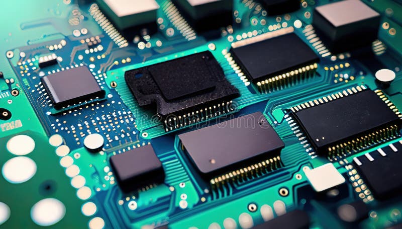 Electronic Circuit Board Close Up, with Electronic Components Such As ...