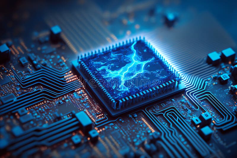 Electronic Circuit Board Close Up. Glowing Microchip in Macro ... Electronic Circuit Board Close Up. Glowing Microchip in Macro ...