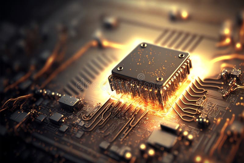 Electronic Circuit Board Close Up. Glowing Microchip in Macro ... Electronic Circuit Board Close Up. Glowing Microchip in Macro ...