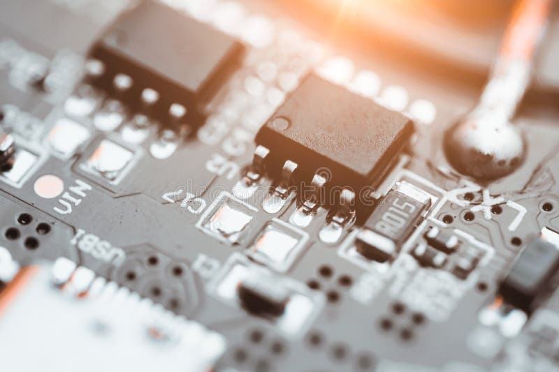 Electronic Circuit Board Close-up Illuminated by Bright Light Stock ...