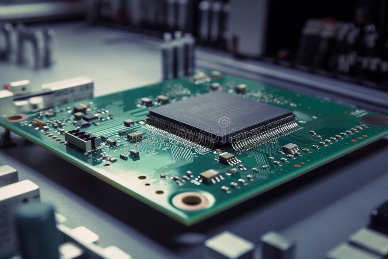 Electronic Circuit Board Close Up Microcircuit In Green Motherboard