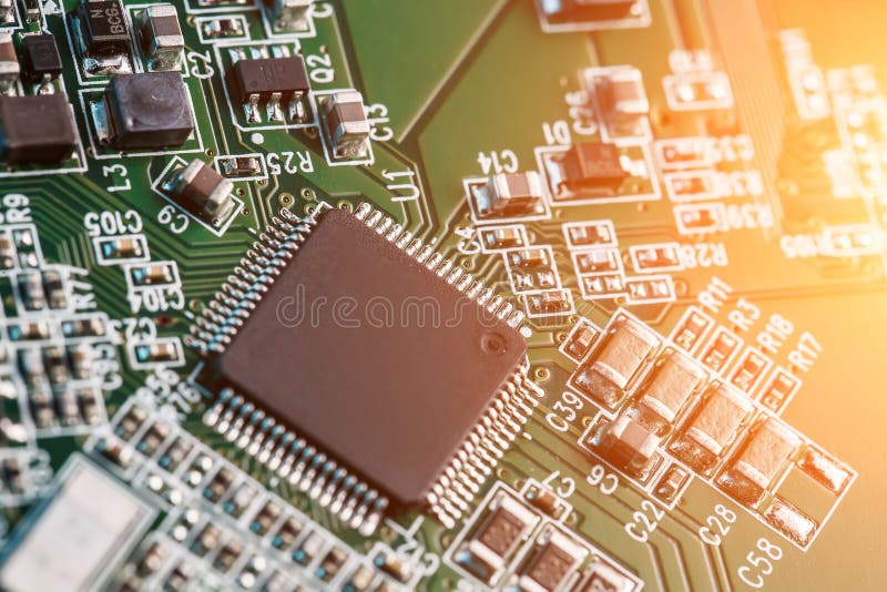 Electronic Circuit Board Close Up. Processor, Chips and Capacitors ...