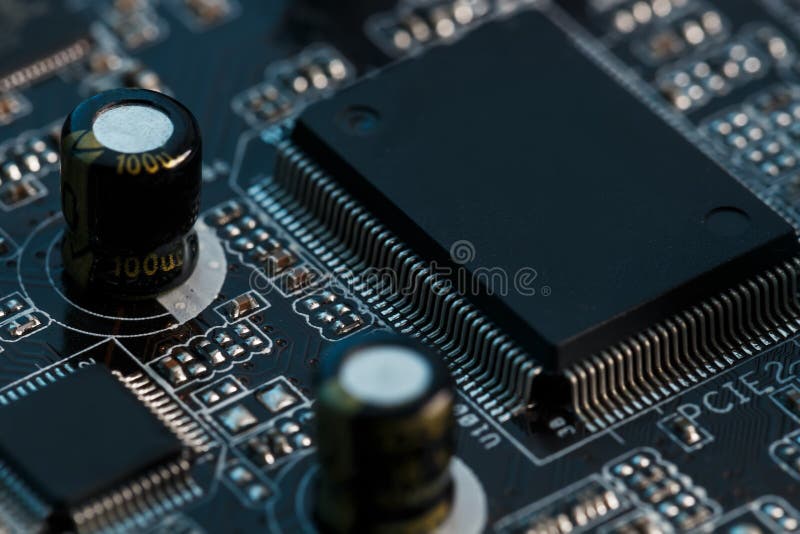 Electronic Circuit Board Close Up. Processor, Chips and Capacitors ...