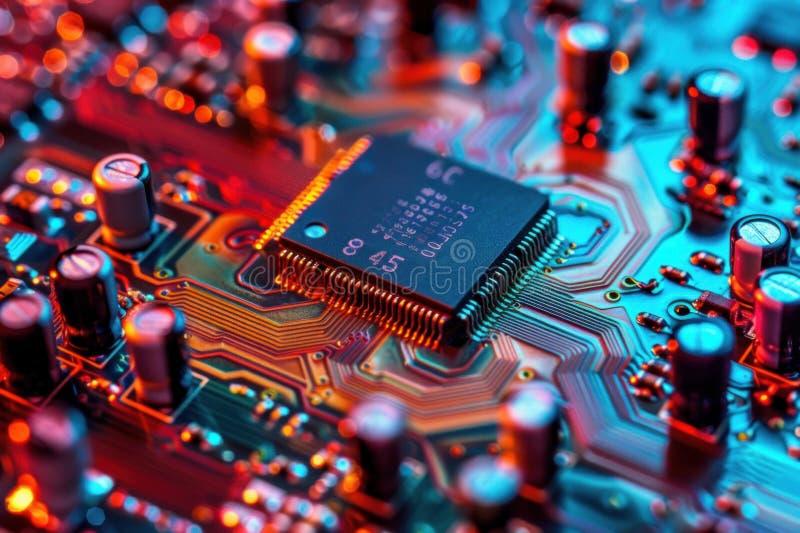 Electronic Circuit Board Showing Cpu Microchip and Resistors Stock ...