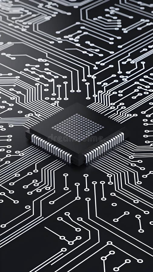 Electronic Circuit Board with CPU, Data Pathways, and Intricate ...