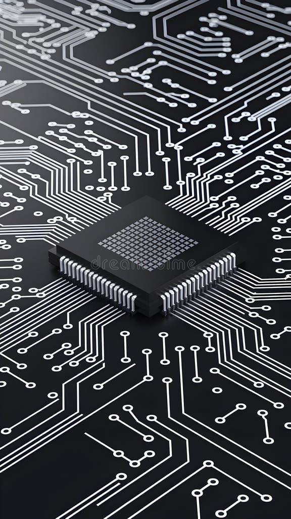 Electronic Circuit Board with CPU, Data Pathways, and Intricate ...
