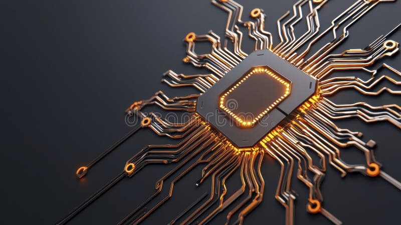 Electronic Circuit Board with Glowing Chip and Connecting Wires Stock ...