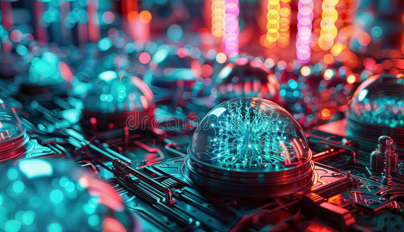 Illuminated Electronic Circuit Board in a Captivating 3D Rendering ...
