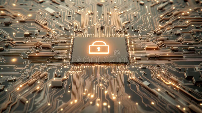 Glowing Digital Microchip Padlock Symbol Depicting Cybersecurity Data ...
