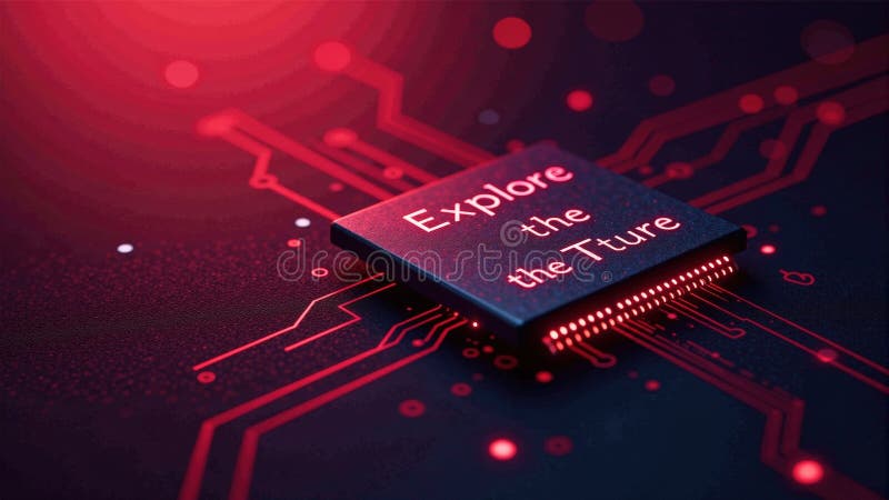 Electronic Circuit Board with Microchip Red Stock Illustration ...