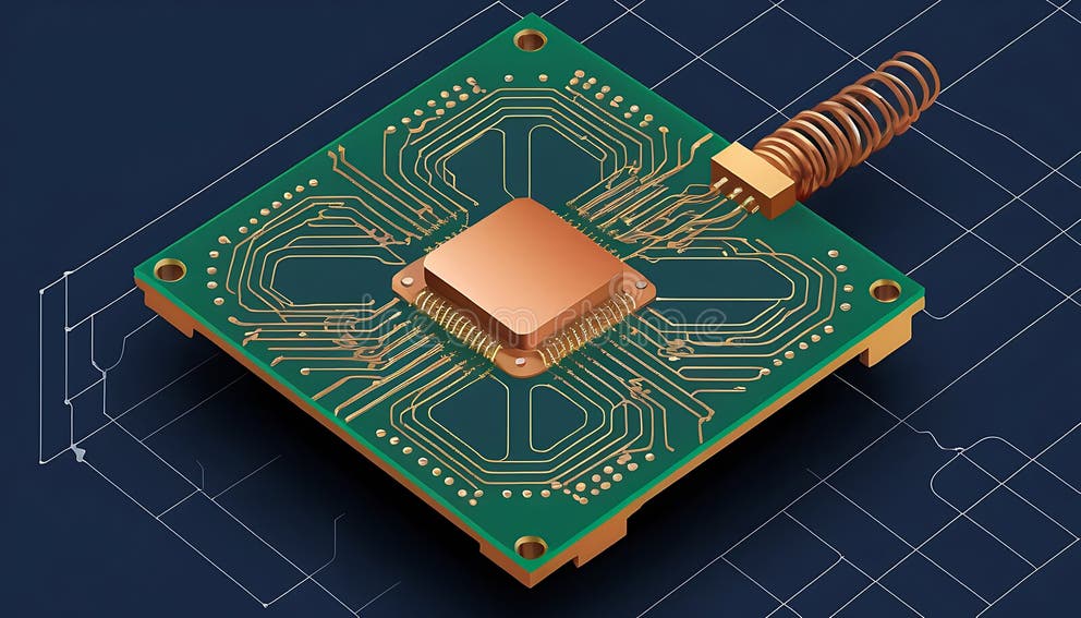 Electronic Circuit Board with Microchip and Spiral Component Stock ...