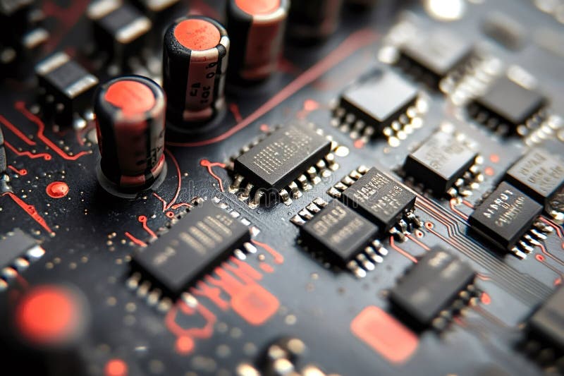 Electronic Circuit Board with Microchips and Capacitors Showing ...