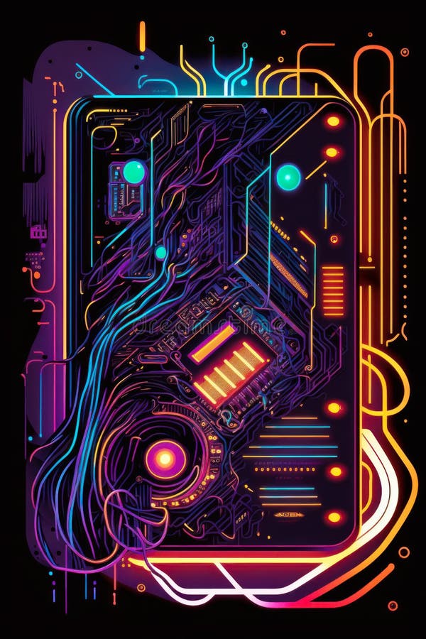 An Electronic Circuit Board with Neon Lights on it. Generative AI Stock ...